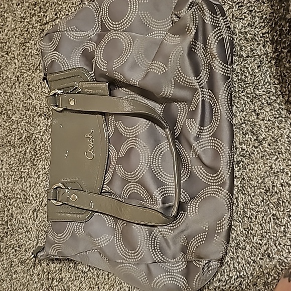 Coach | Bags | Coach Gray Canvas Bag With Gray Leather Straps | Poshmark